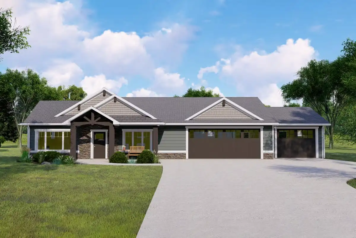 One-level Craftsman Home with 3-Car Garage (Floor Plans) - TheCostGuys