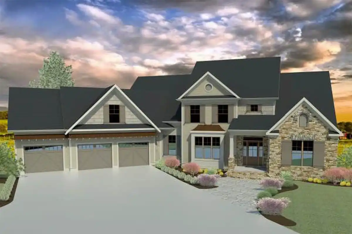5-Bedroom Traditional Home with 3-Car Angled Garage - 3758 Sq Ft (Floor ...