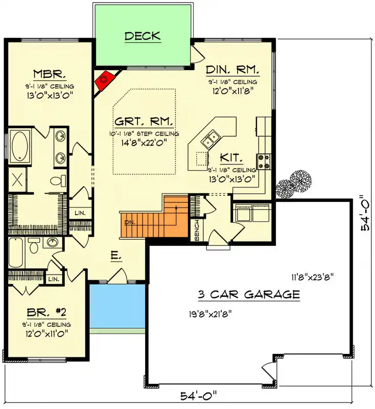 2-Bedroom Modern Ranch House with 3-Car Garage - 1569 Sq Ft (Floor ...
